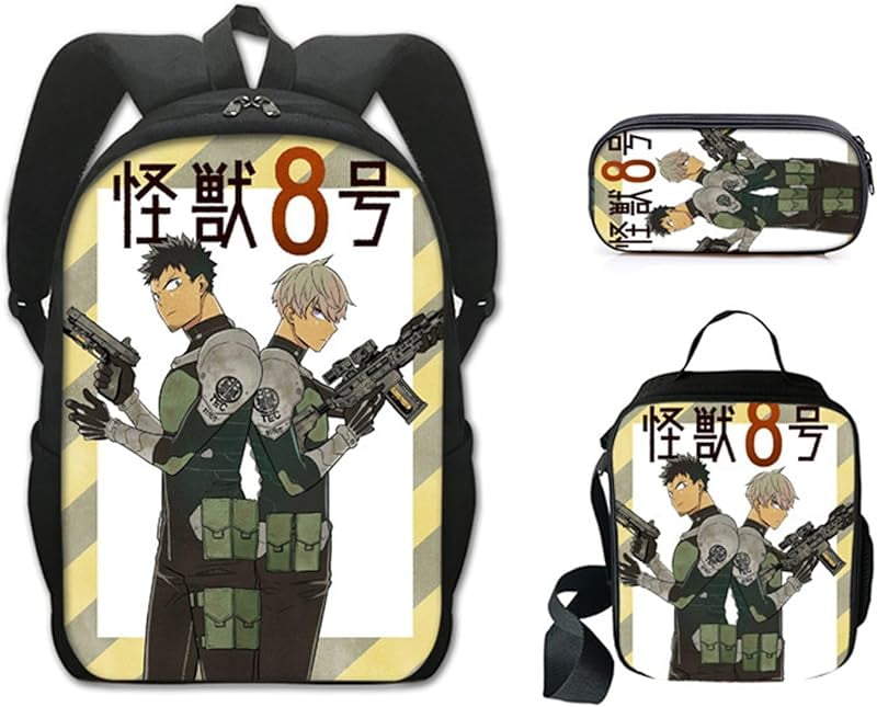 3 in 1 Anime Kaiju No. 8 Backpack Hibino Kafka Bookbag Satchel Daypack ...