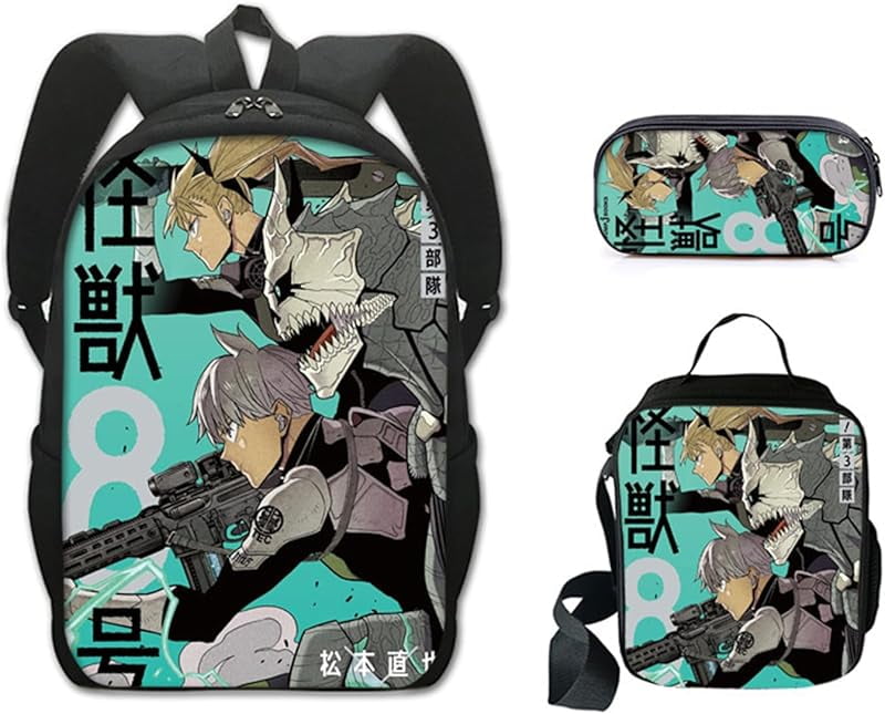 3 in 1 Anime Kaiju No. 8 Backpack Hibino Kafka Bookbag Satchel Daypack ...