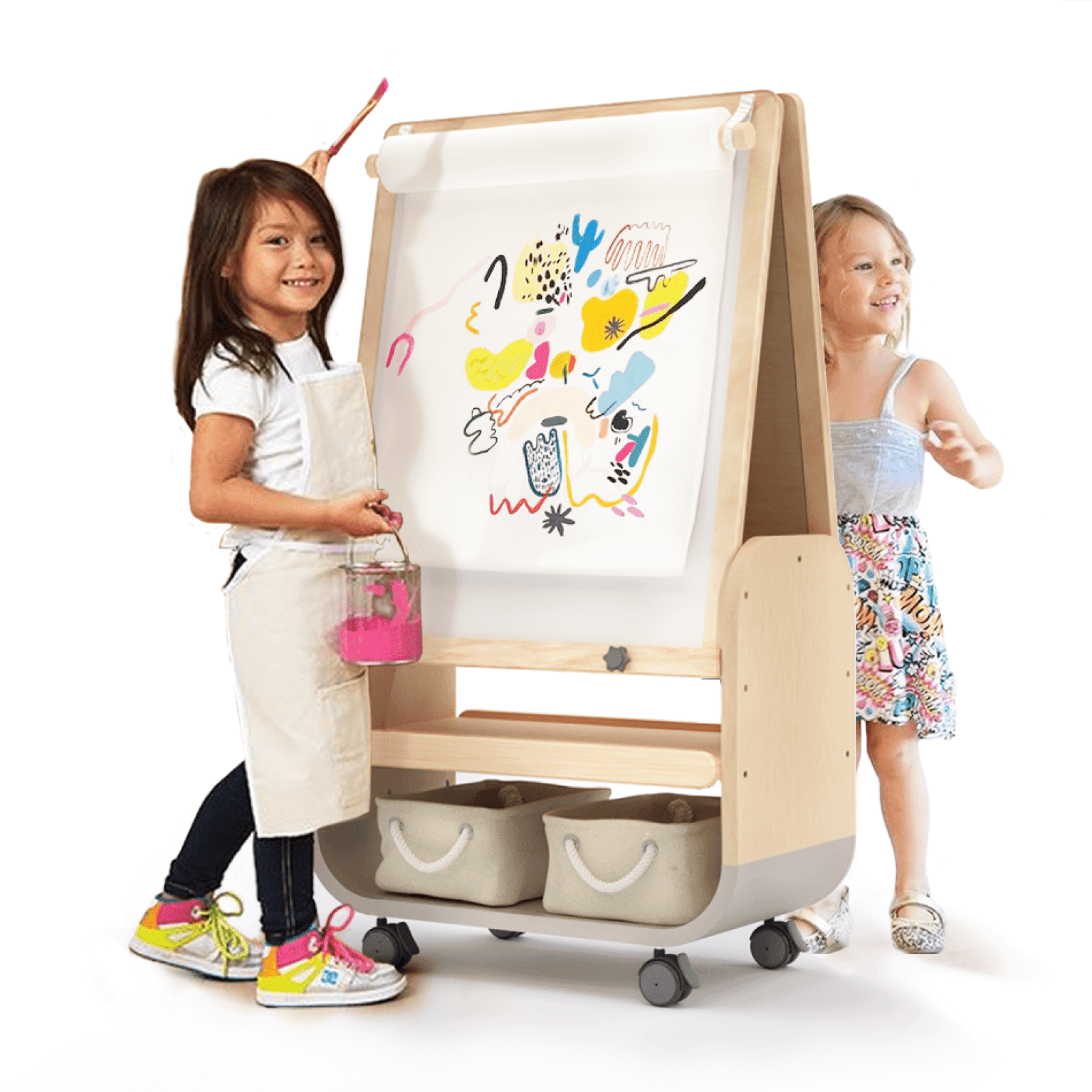 3-in-1 Art Easel for Kids Double-Sided Board Easel with Wheels and ...