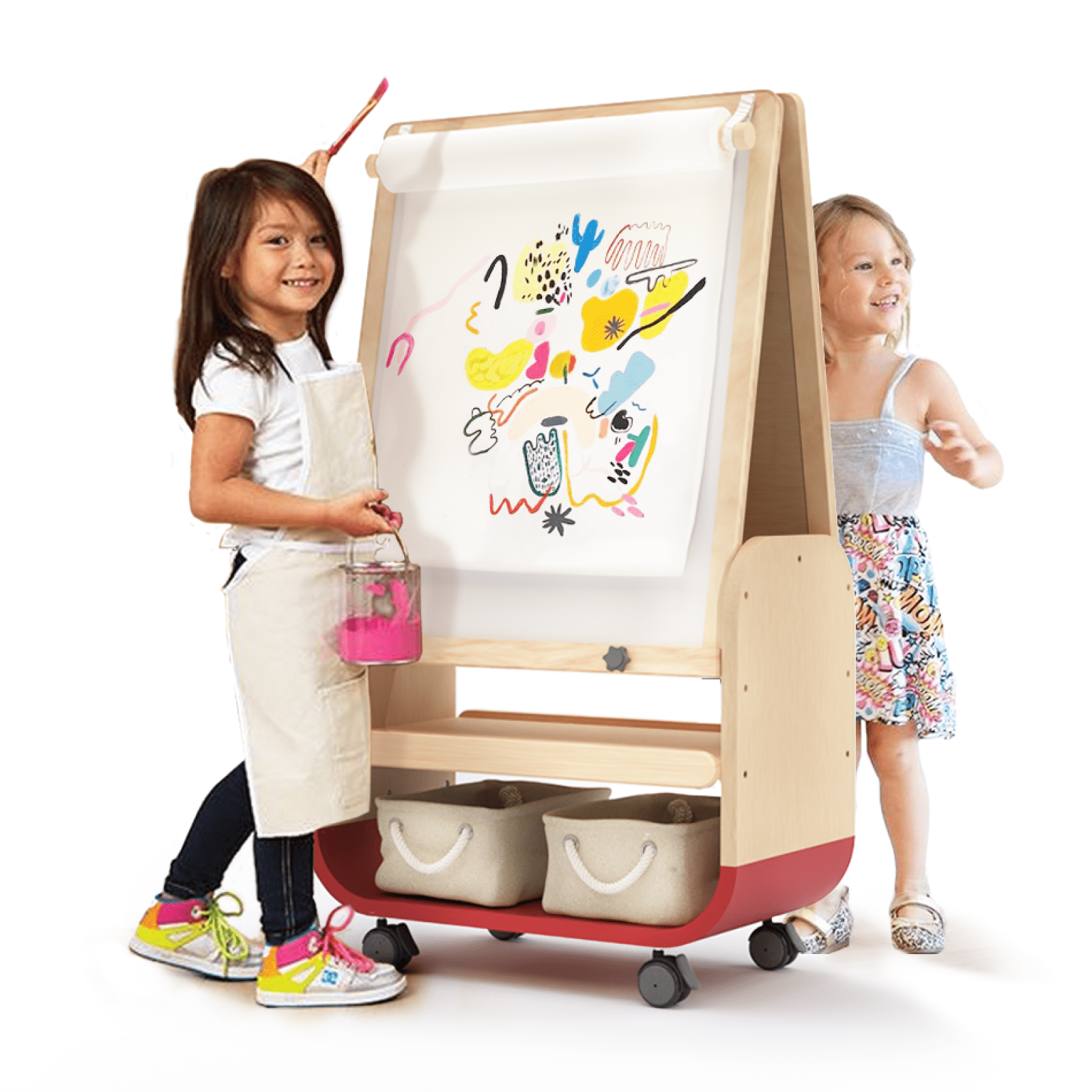 3-in-1 Art Easel for Kids Double-Sided Board Easel with Wheels and ...