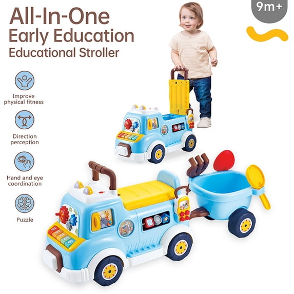 3-in-1 Baby Learning Walker Ride-On Push Car, Musical Activity Center ...