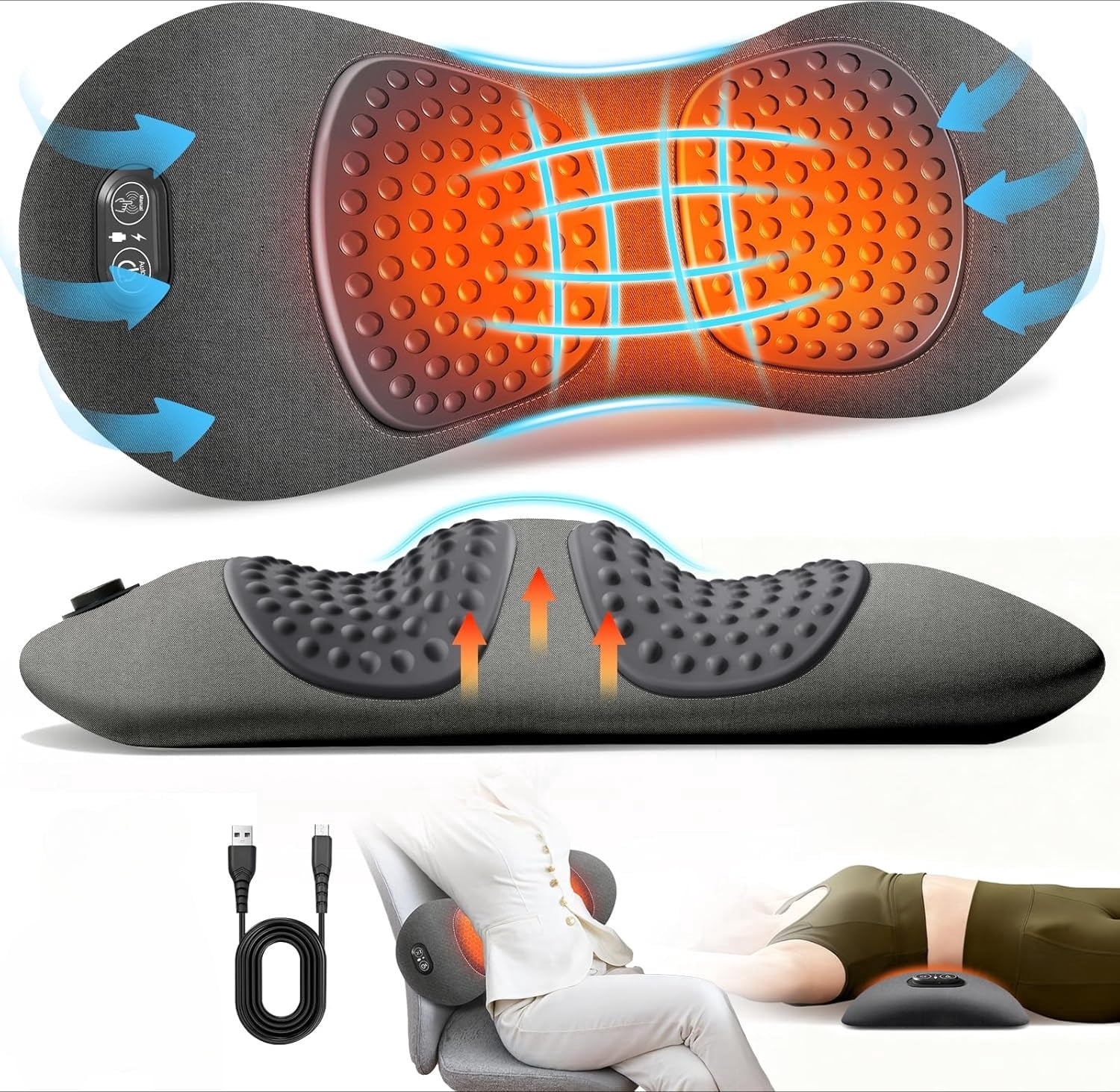 3 in 1 Back Massager, Electric Lumbar Support Pillow with Heating ...