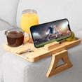 3-in-1 Bamboo Couch Tray with Silicone-Lined Wine Glass Holder, Cup ...