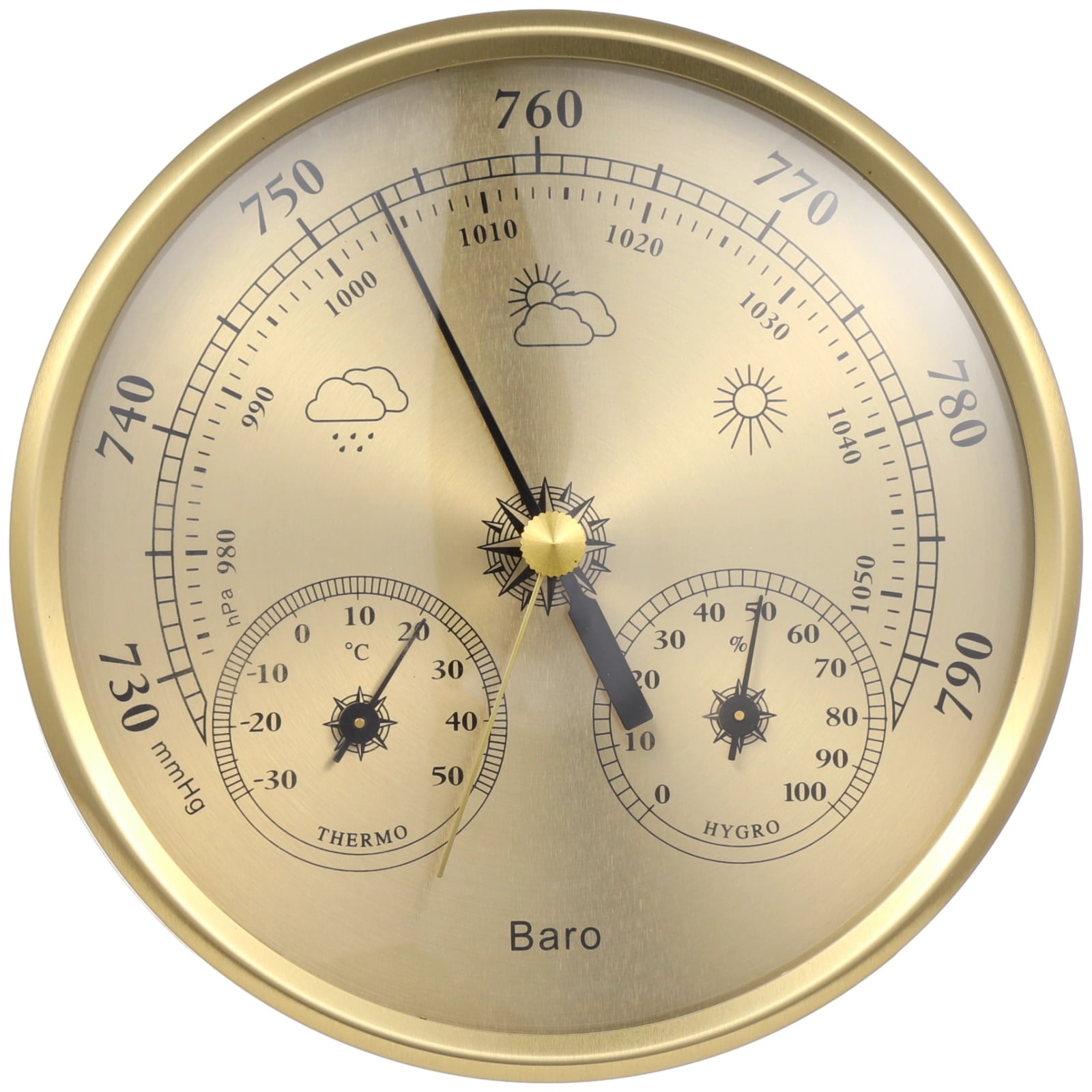 3-in-1 Barometer Gauge for Weather Station, 0.5 Inches Gold Indoor ...