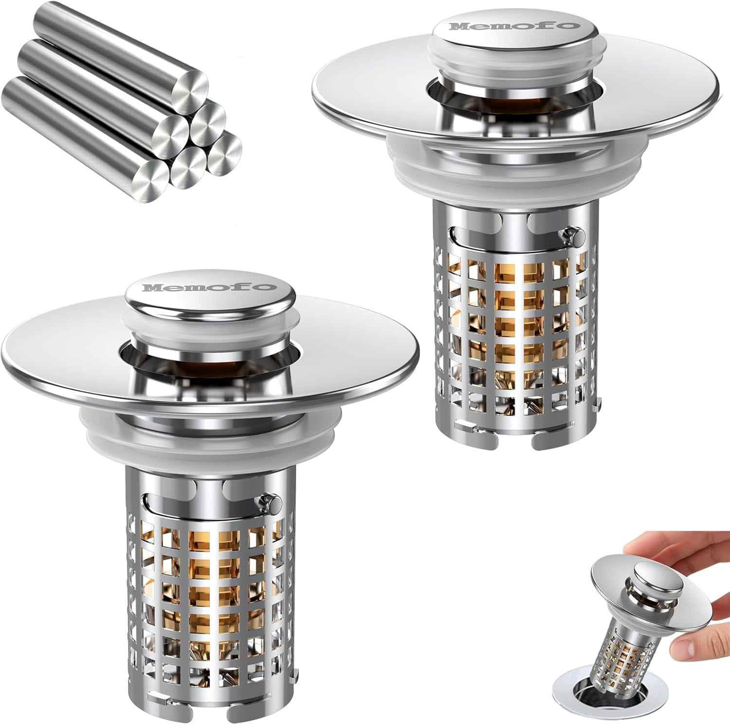 3-in-1 Bathroom Sink Drain Strainer, Stainless Steel Pop-up Strainer ...