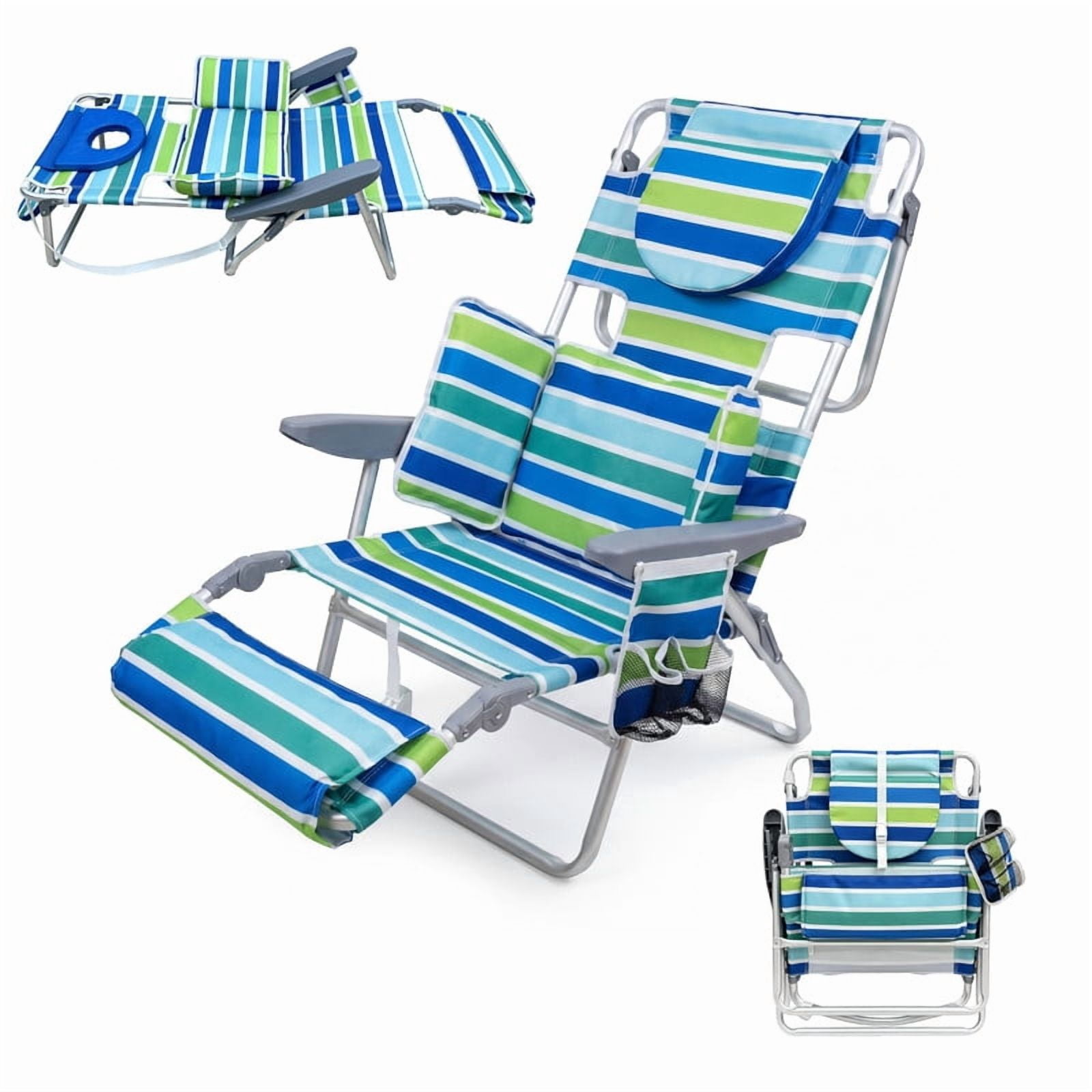 3-in-1 Beach Chair Face Hole, Folding Lounge Chair Outdoor with ...