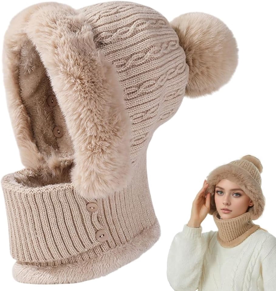 3 in 1 Beanie Hat for Women, 2026 New Windproof Scarf with Face Cover ...