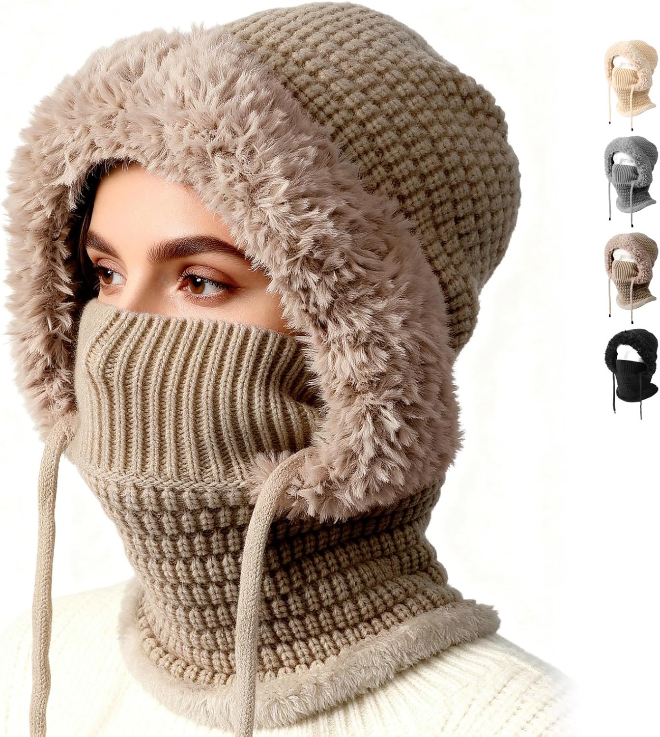 3 in 1 Beanie Hat for Women,3 in 1 Beanie Hat with Scarf and Mask ...