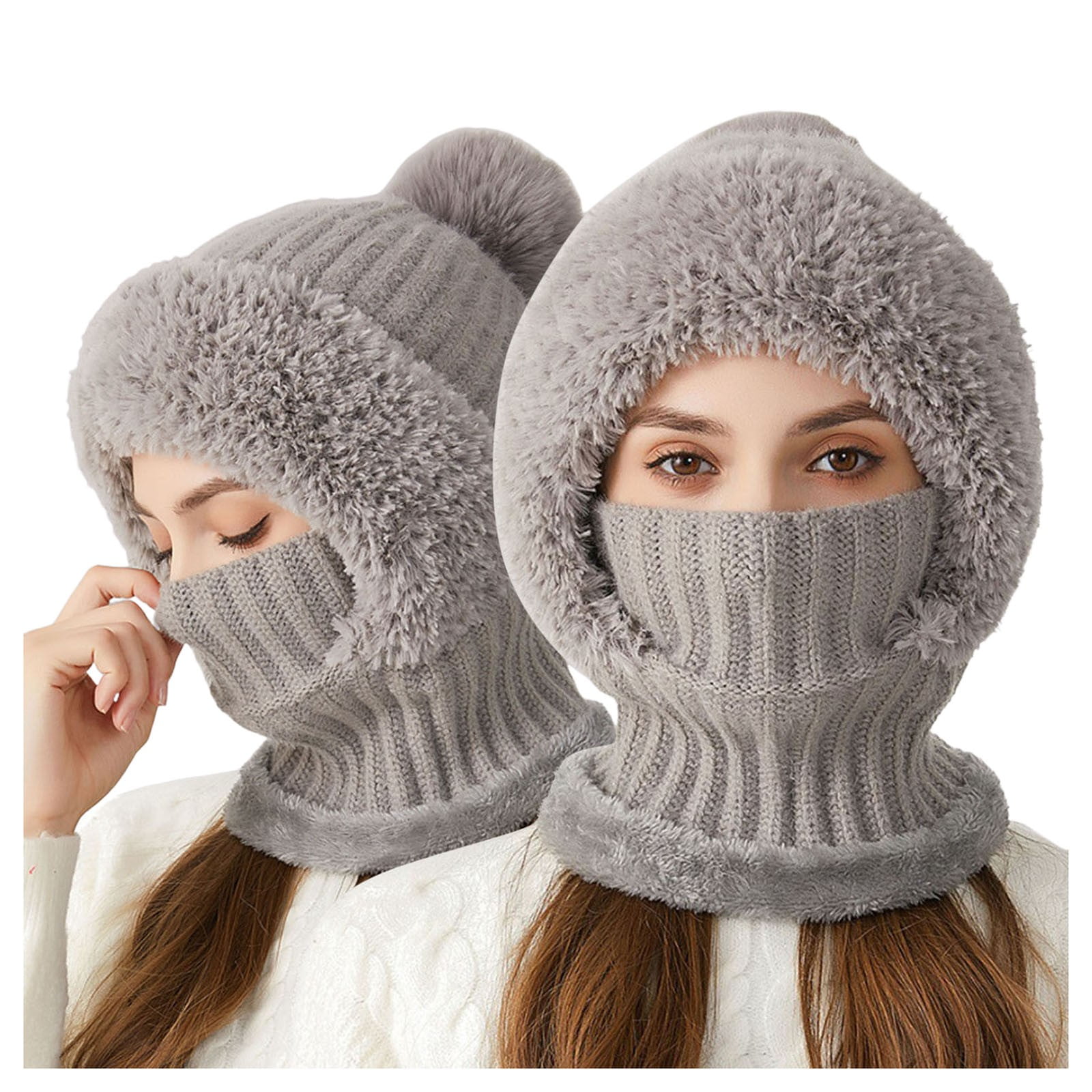 3 in 1 Beanie Hat for Women, 3-in-1 Knitted Beanie Hat, Mask Set Hooded ...