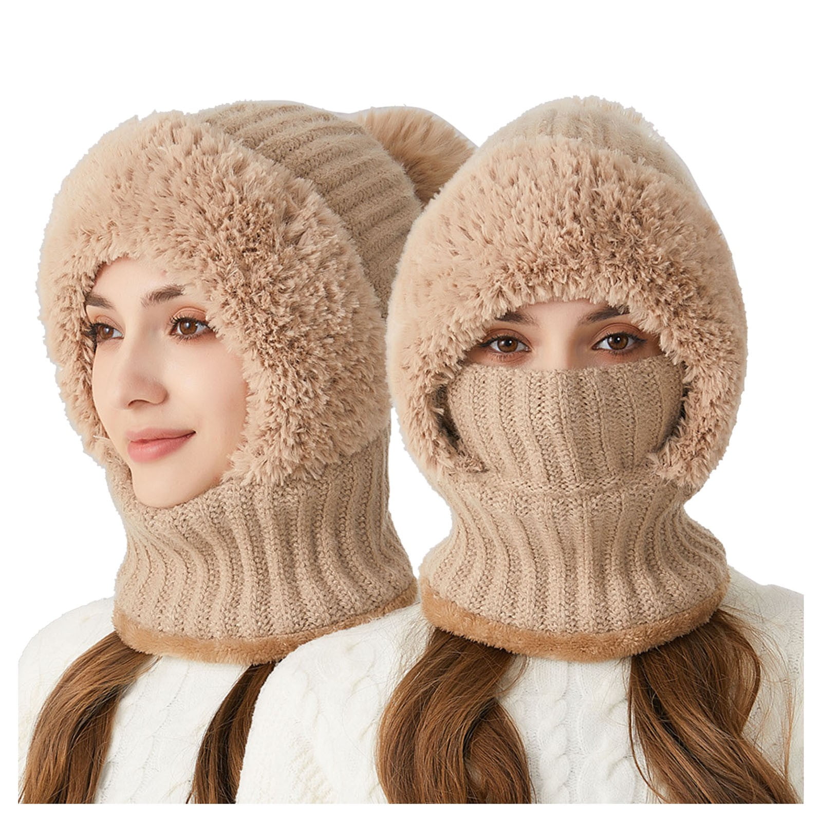 3 in 1 Beanie Hat for Women, 3-in-1 Knitted Beanie Hat, Mask Set Hooded ...