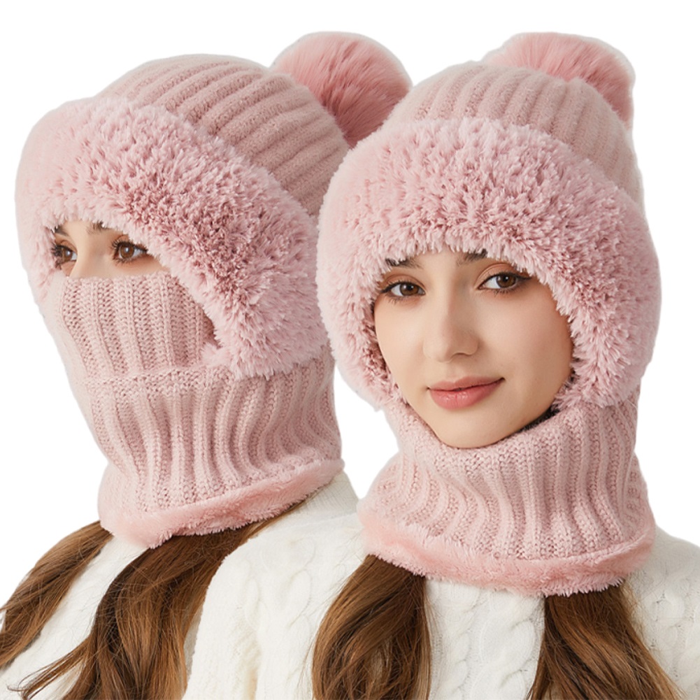 3 in 1 Beanie Hat for Women, Balaclava Winter Knitted Hooded Hat Scarf ...