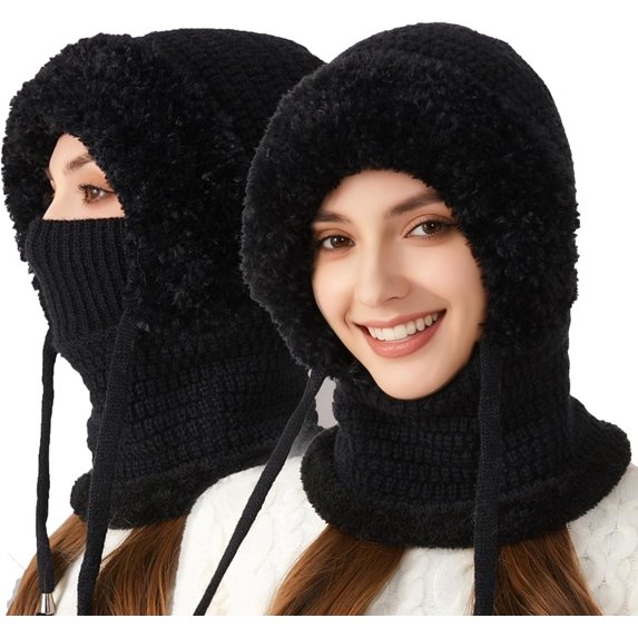 3 in 1 Beanie Hat for Women, Beanie Mask, & Scarf in One, Cold ...