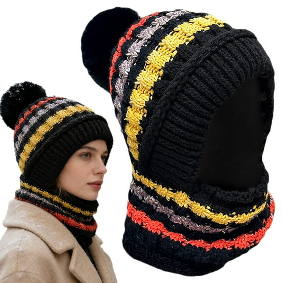 3 in 1 Beanie Hat for Women, Knitted Balaclava Scarf Face Cover ...