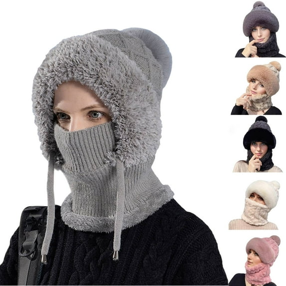 3 in 1 Beanie Hat for Women, Womens Balaclava Winter, Cold Knitted Hats ...