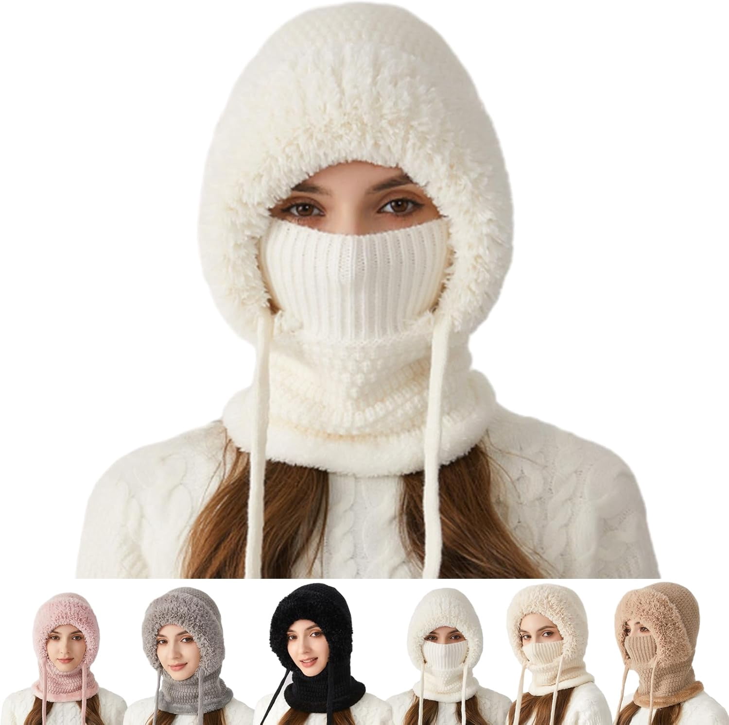 3 in 1 Beanie Hat for Women, Womens Balaclava Winter, Cold Knitted Hats ...