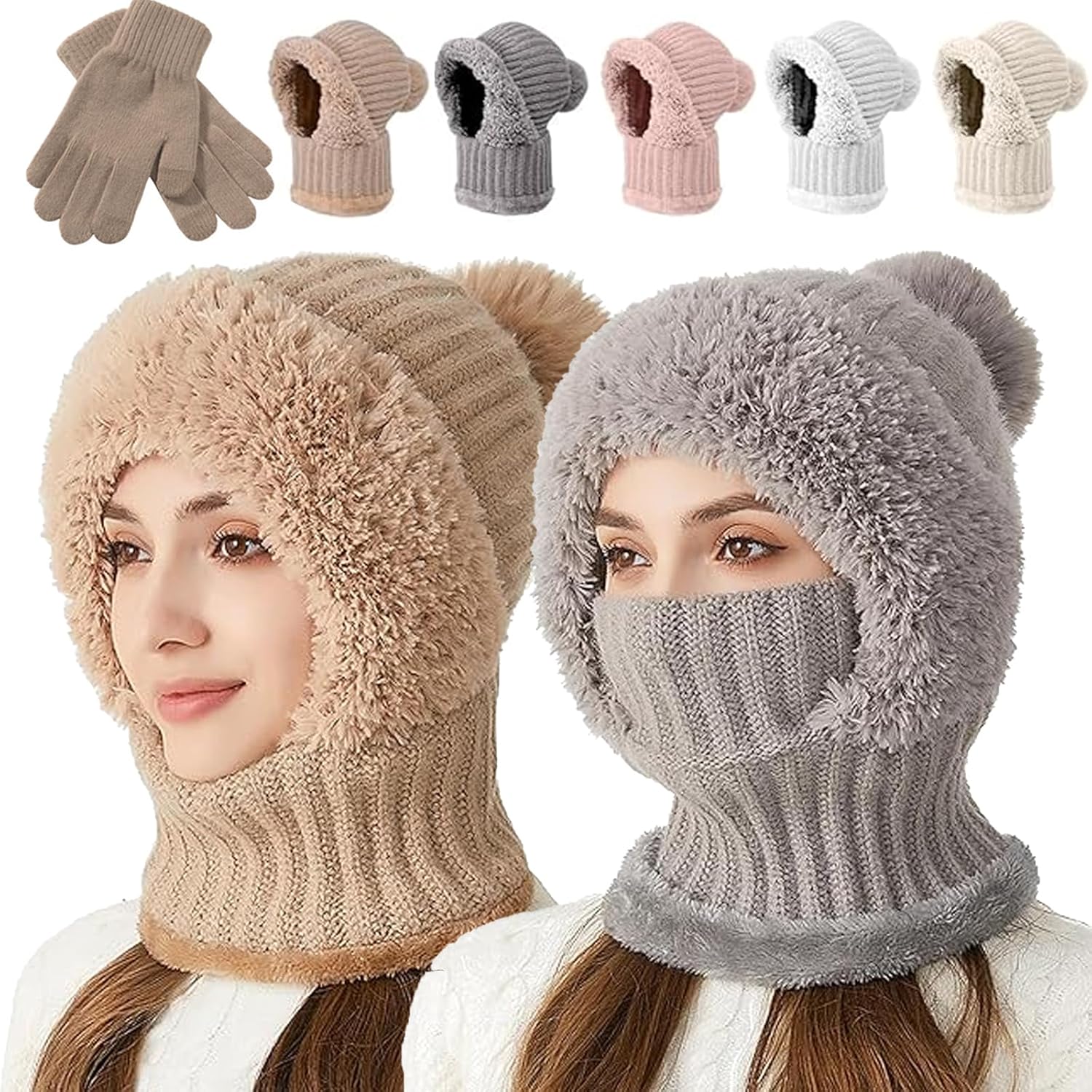 3 in 1 Beanie Hat with Scarf and Mask,22.05-22.83in Hat Circumference ...