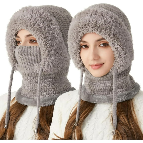 3-in-1 Fleece-Lined Balaclava Hat, Integrated Scarf and Mask Winter ...
