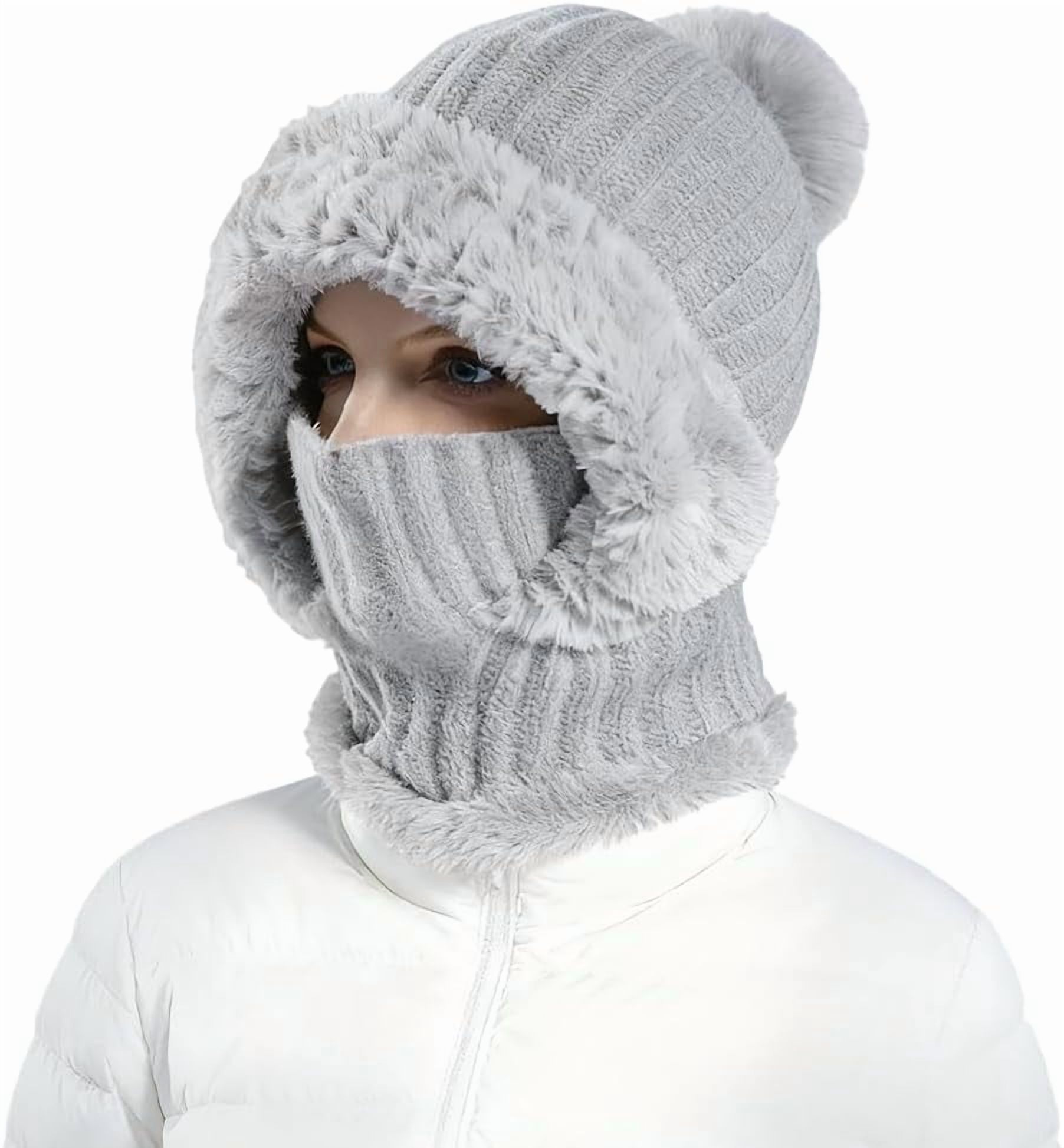 3 in 1 Beanie Hat with Scarf and Mask,Winter Windproof Balaclava for ...