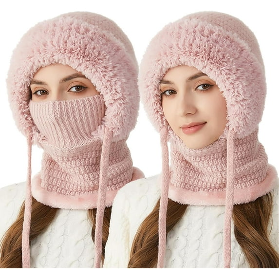 3 in 1 Beanie Hat with Scarf and Mask, Women Outdoors Windproof Scarf ...