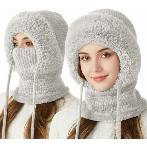 3 in 1 Beanie Hat with Scarf and Mask, Women's Outdoors Windproof Scarf ...