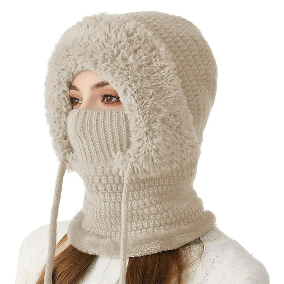 3 in 1 Beanie Hat with Scarf and Mask,Womens Knit Beanie Hat Fleece ...