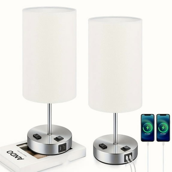 3 in 1 Bedside Lamp - USB-C Charging & AC Outlet, 3-Level Dimmable, LED ...