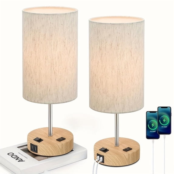 3 in 1 Bedside Lamp - USB-C Charging & AC Outlet, 3-Level Dimmable, LED ...