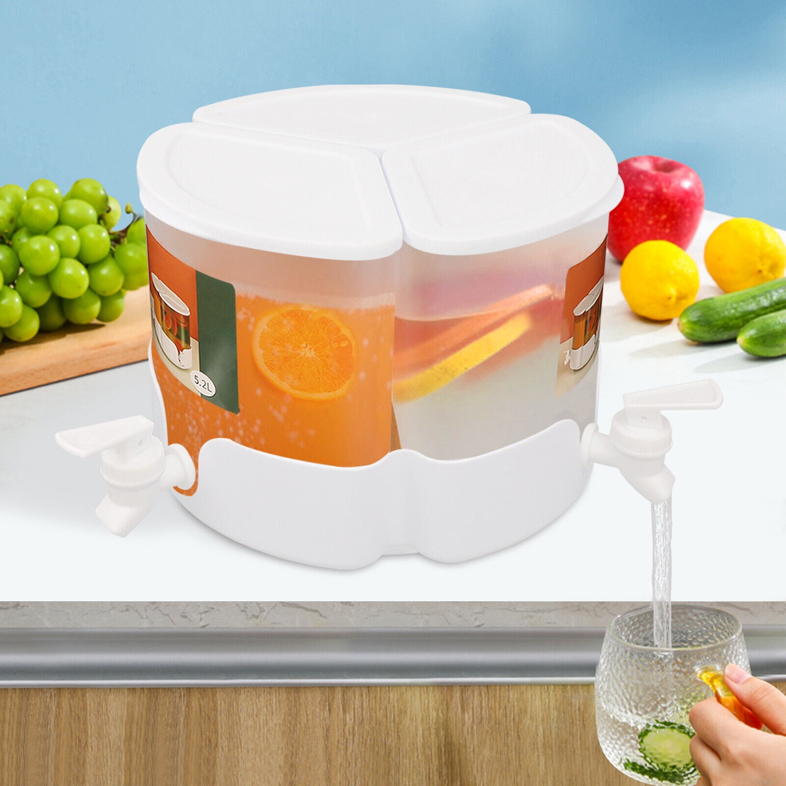 3-in-1 Beverage Dispenser with 5.2L Capacity - 360° Rotating Drink ...