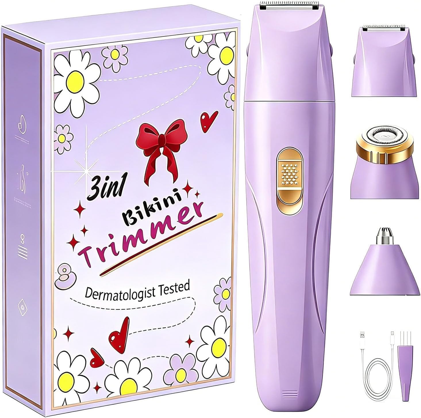 3-in-1 Bikini Trimmer for Women, Painless Electric Razor for Silky ...