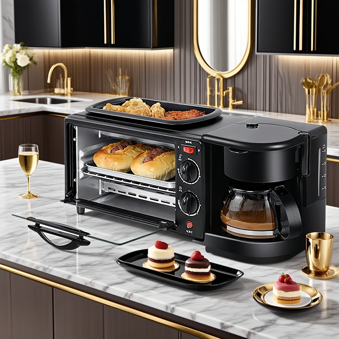 3-in-1 Breakfast Machine (110V US Plug) - Automatic Power Off, One ...