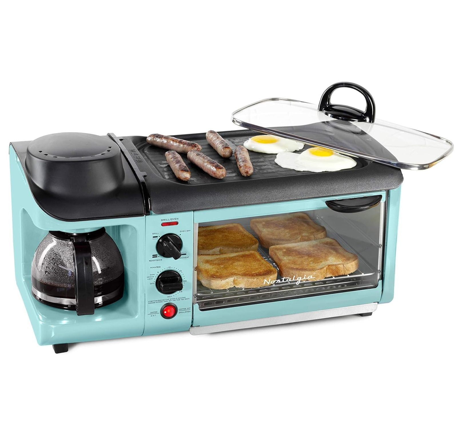 3-in-1 Breakfast Station Coffee Maker Non-Stick Griddle 4-Slice Toaster ...