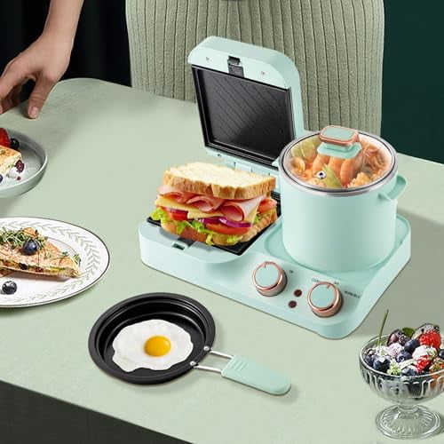 3-in-1 Breakfast Station,Stainless Steel Electric Mini Toaster Bread ...