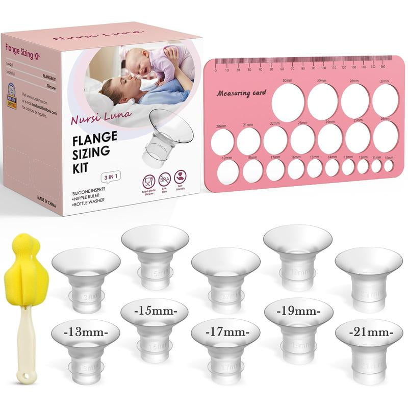 3-in-1 Breast Pump Flange Sizing Kit with 10 Inserts (13/15/17/19/21mm), Measuring Ruler ...