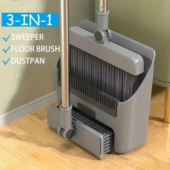 3-in-1 Broom And Dustpan Set with Long Handle - Features A Comb ...