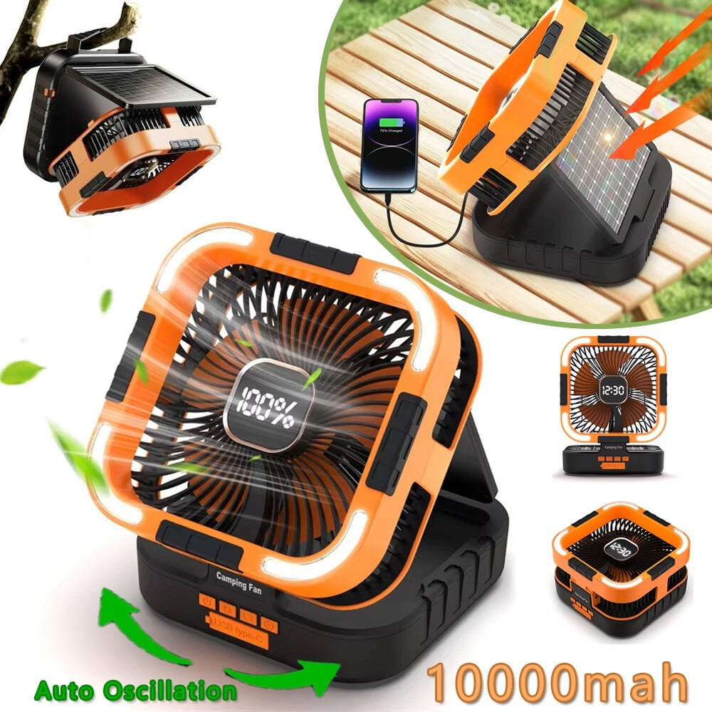 3-in-1 Camping Fan,Kepeak LED Light & 10000mAh Power Bank with Solar ...