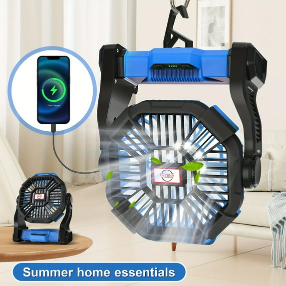 3-in-1 Camping Fan with LED Light & Power Bank, Portable Battery ...