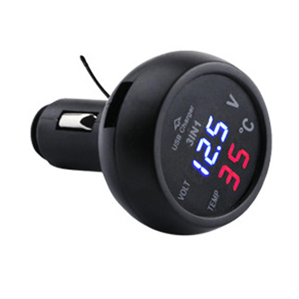 3 in 1 Car Auto LED Digital Voltmeter Gauge 12/24V +Thermometer+USB ...