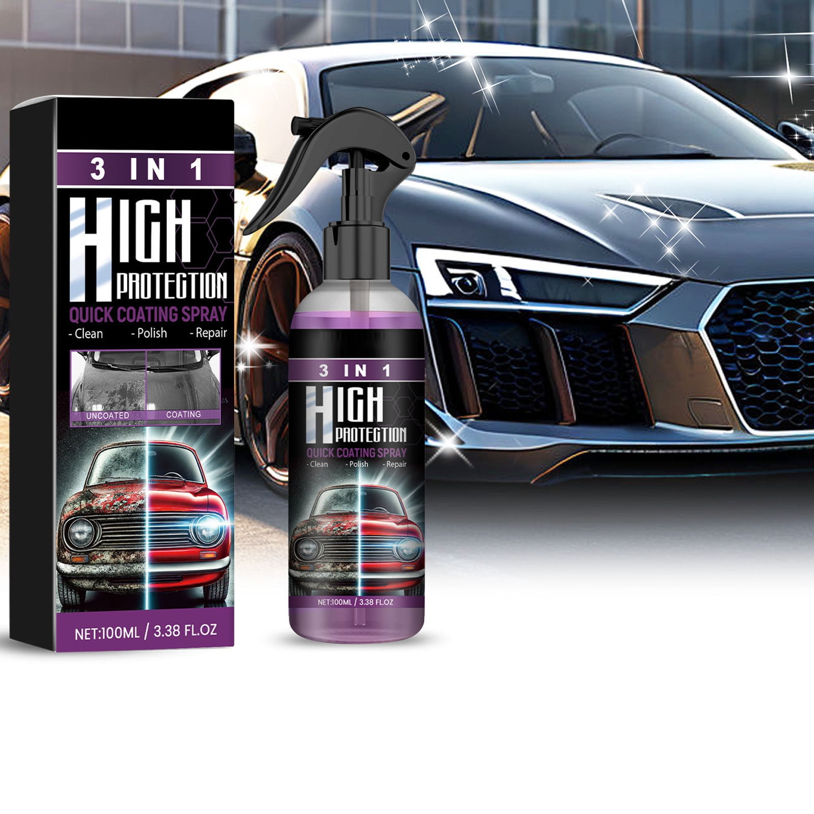 3 in 1 Car Wax Polish Spray,High Protection Long Lasting Oil Water and ...