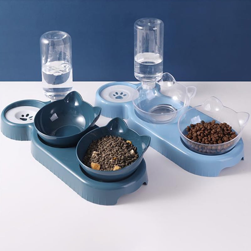 3 in 1 Cat Feeder Automatic Water Dispenser Double Bowl Pet Bowl for ...