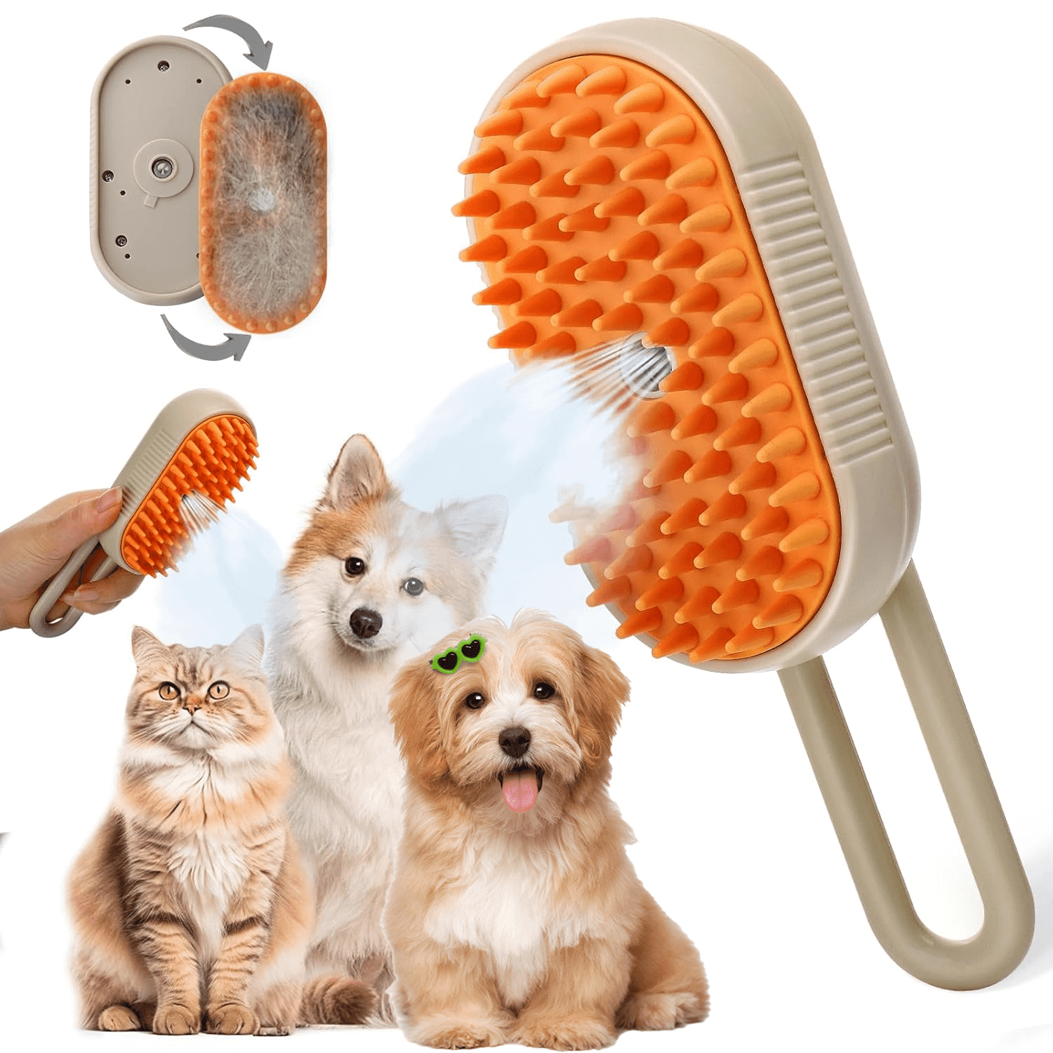 3-in-1 Cat Steam Brush: No-Rinse Cleaning & Massage Groomer for Cats ...