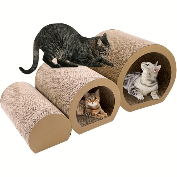 3-in-1 Cat Tunnel Bed & Scratcher, Corrugated Paper Scratching Board ...