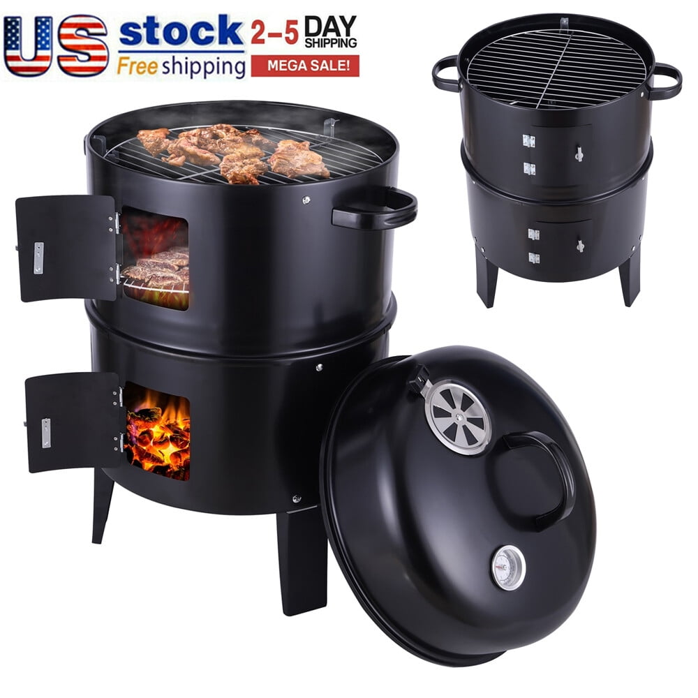 3 in 1 Charcoal Vertical Smoker Grill BBQ Roaster Steel Barbecue Cooker ...