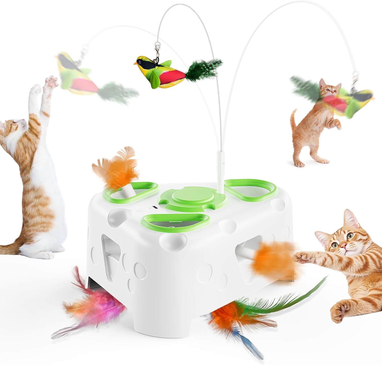 3-in-1 Cheese-Shaped Automatic Interactive Cat Toys for Indoor Cats ...