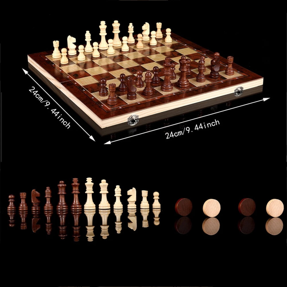 3 in 1 Chess Board, Folding Wooden Portable Chess Game Board, Wooden ...