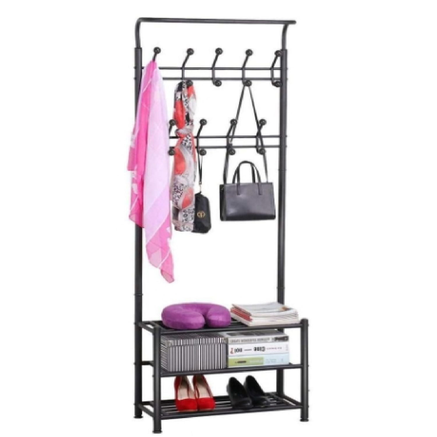 3-in-1 Coat Rack Shoe Bench, Entryway Hall Tree with 18 Hooks and 3 ...