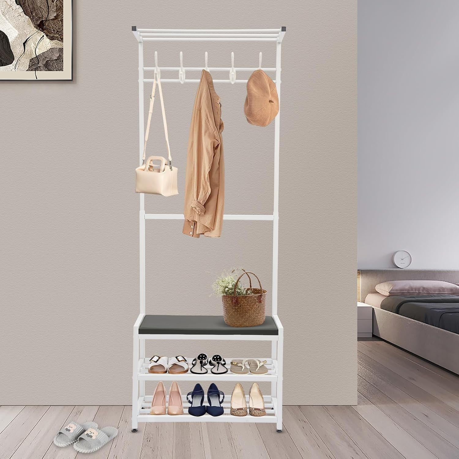 3-in-1 Coat Rack Shoe Stool Entryway Stool with Coat Rack with Stool ...