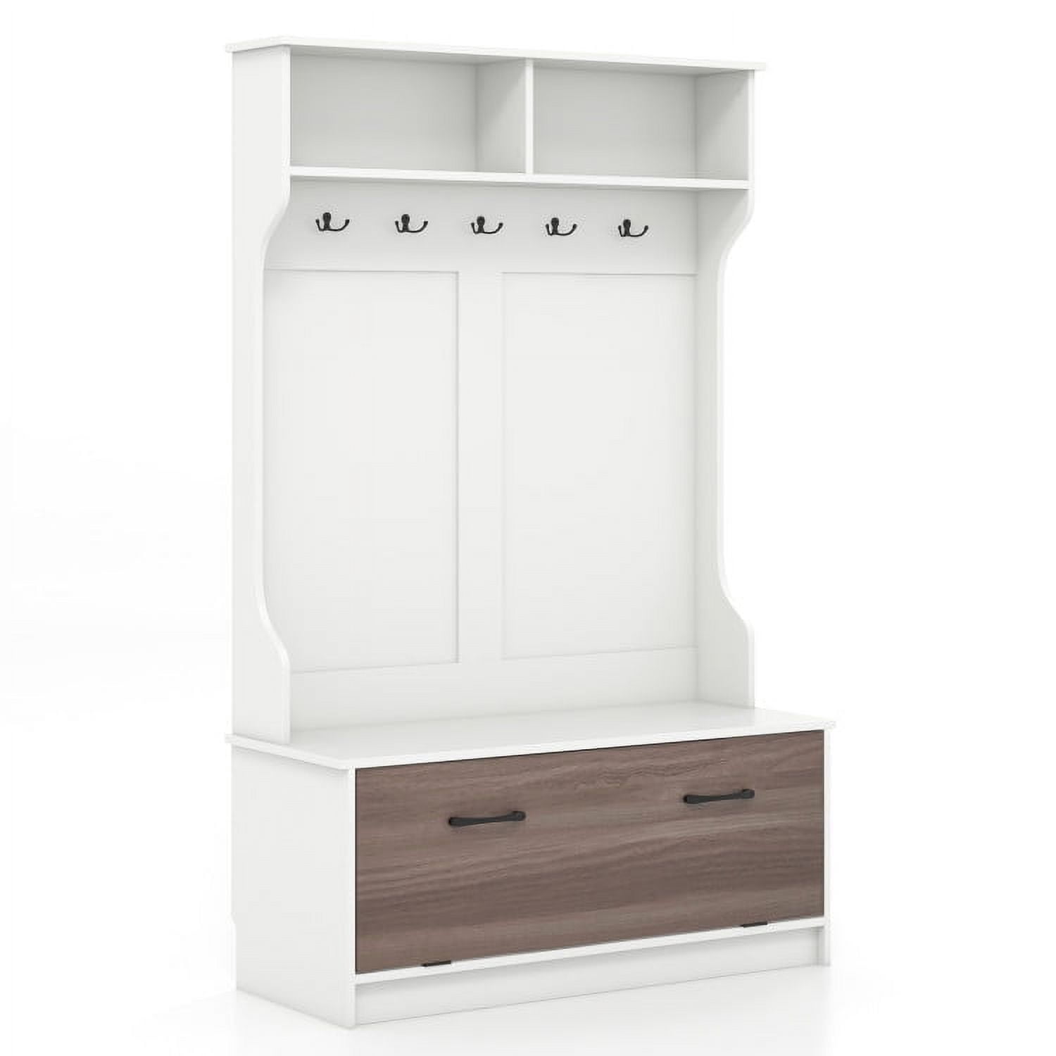 3 in 1 Coat Rack with Entryway Bench and Hooks and Enclosed Cabinet ...