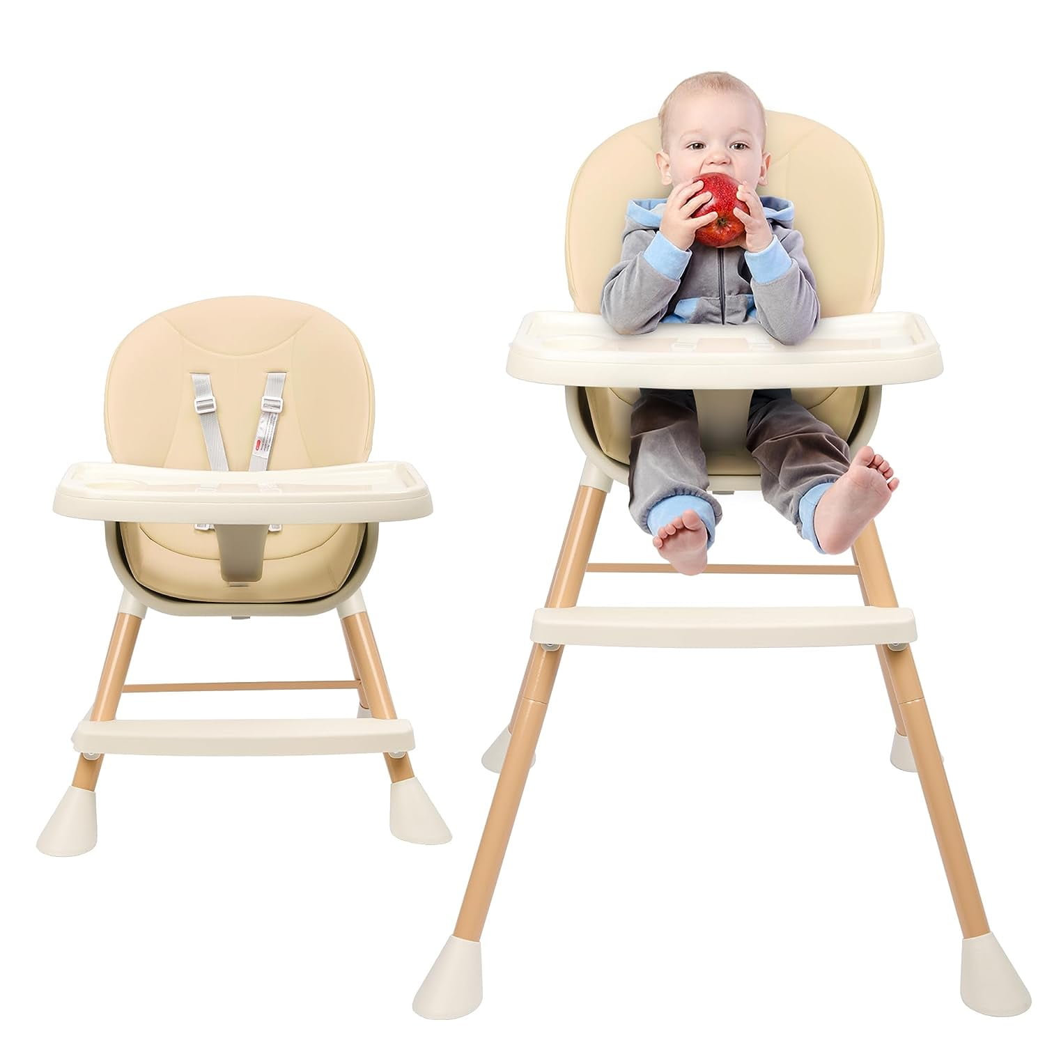 3-in-1 Convertible Baby High Chair, High Chairs with 2-Level Height ...