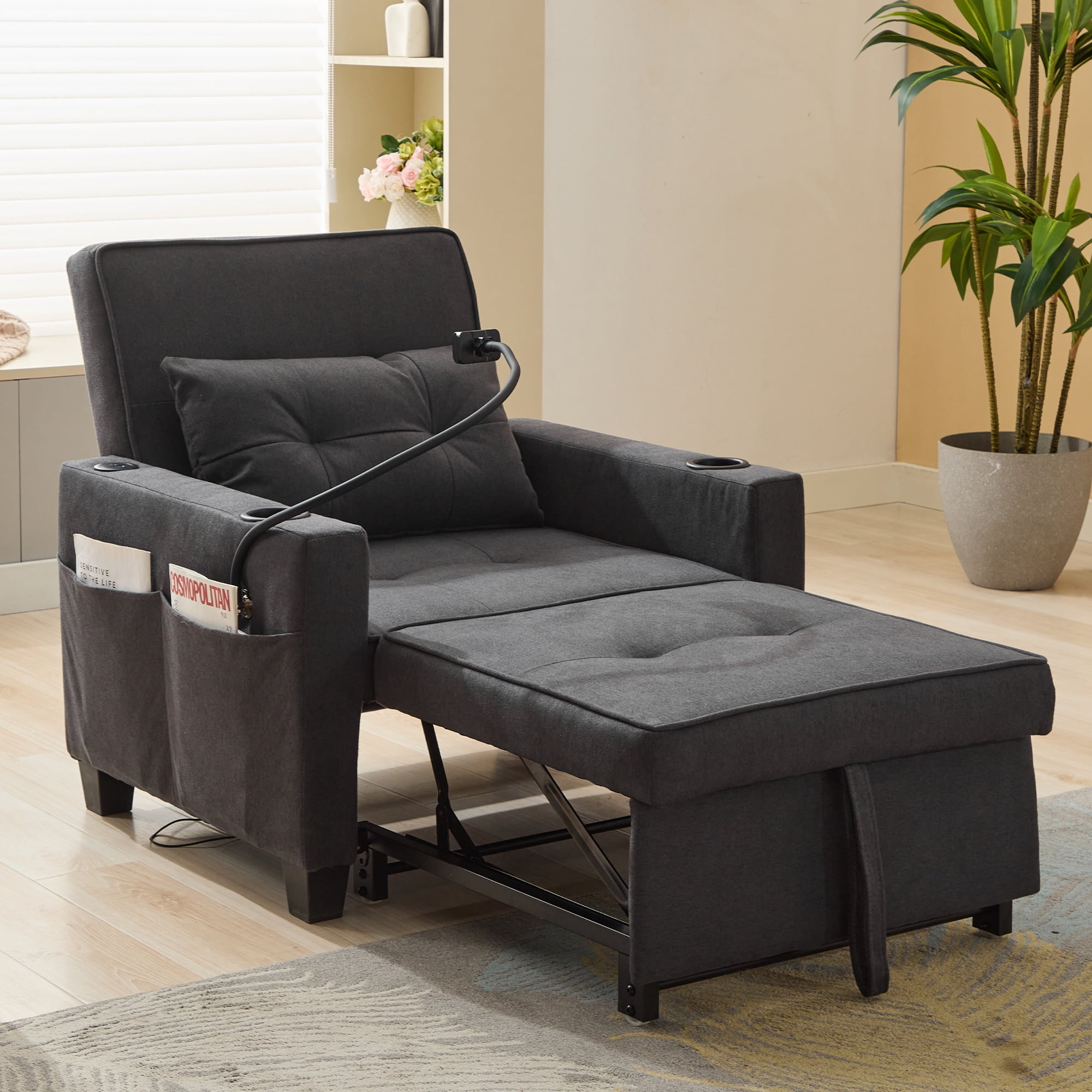 3-in-1 Convertible Chair Bed with Charge Ports & Phone Stand, Wear ...