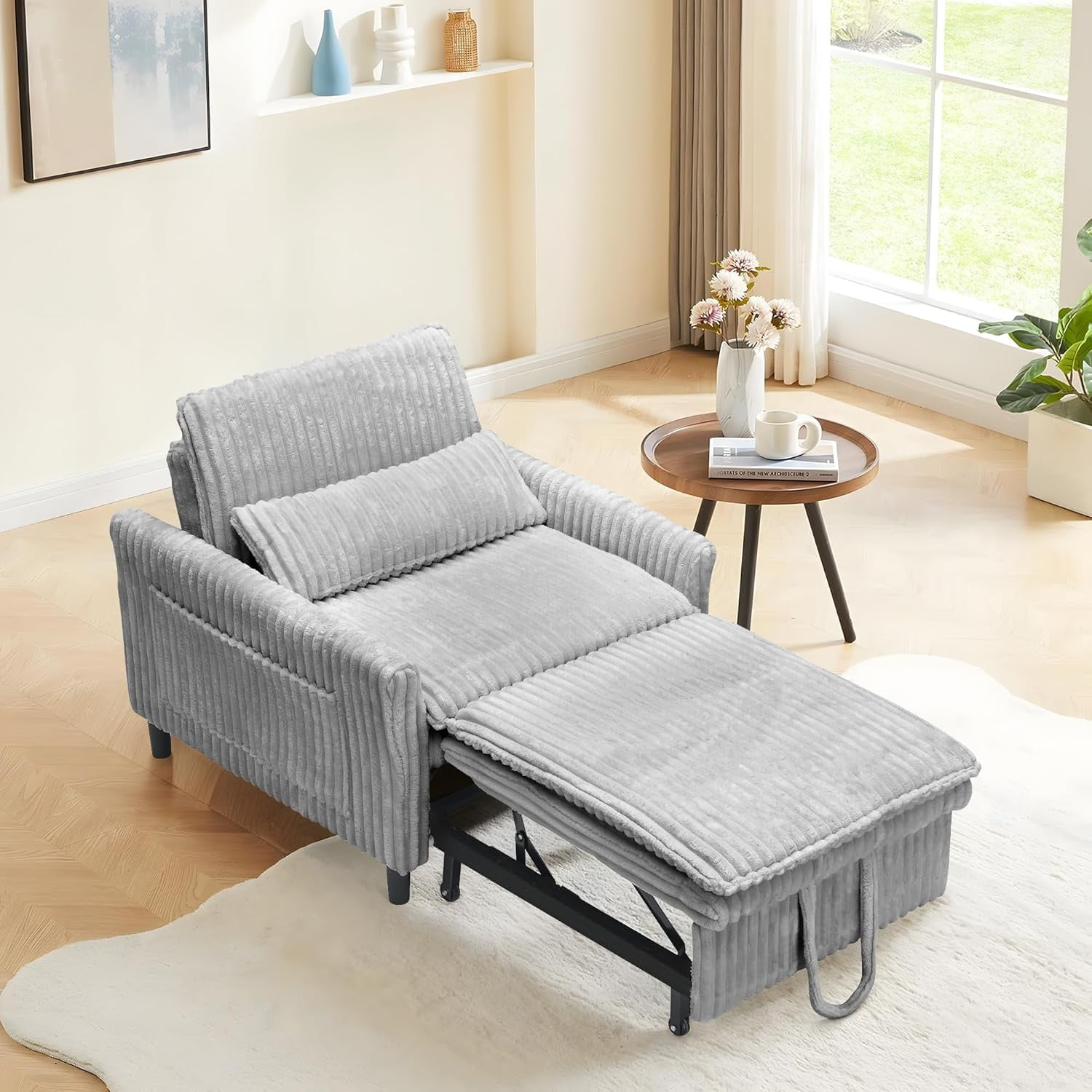 3-in-1 Convertible Corduroy Sleeper Chair – Plush Pull-Out Sofa Bed ...
